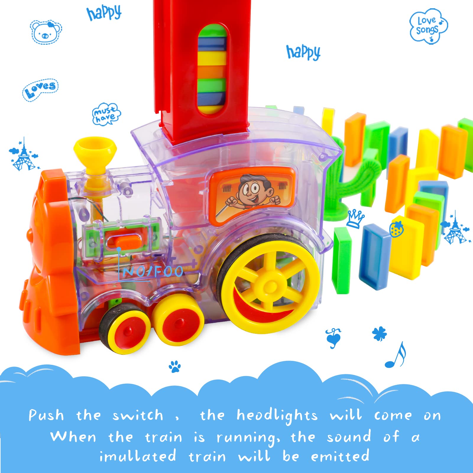 Wellin 260 pcs Blocks Domino Train Toy with Bridge Set Mega Pack Domino Game for 3-12 Years Old Boys Building Blocks Stacking Tile Games (260 pcs Domino Train with Bridge Set)