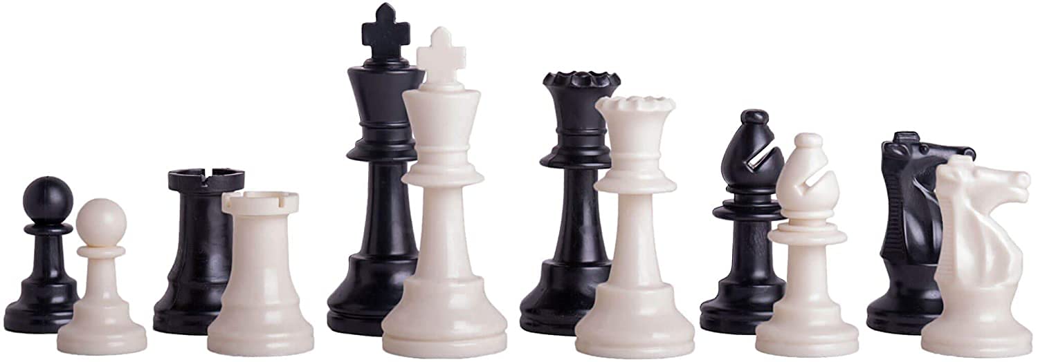 US Chess Federation's Triple Weighted Tournament Staunton Black and White Plastic Chess Pieces - 3.75" King