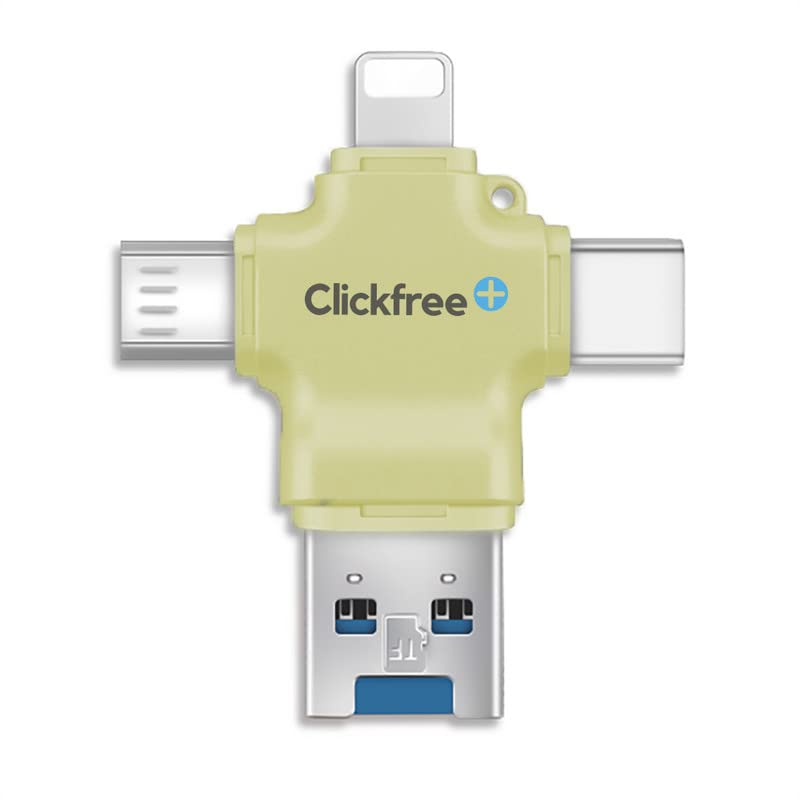 Clickfree™ 256GB USB Photo and Video Saver for Phone/Pad/Mac/PC, High Speed 4-in-1 Universal Phone Flash Drive-Lightning-USB-Photo Stick-External Storage Thumb Drive (Ivory Color)
