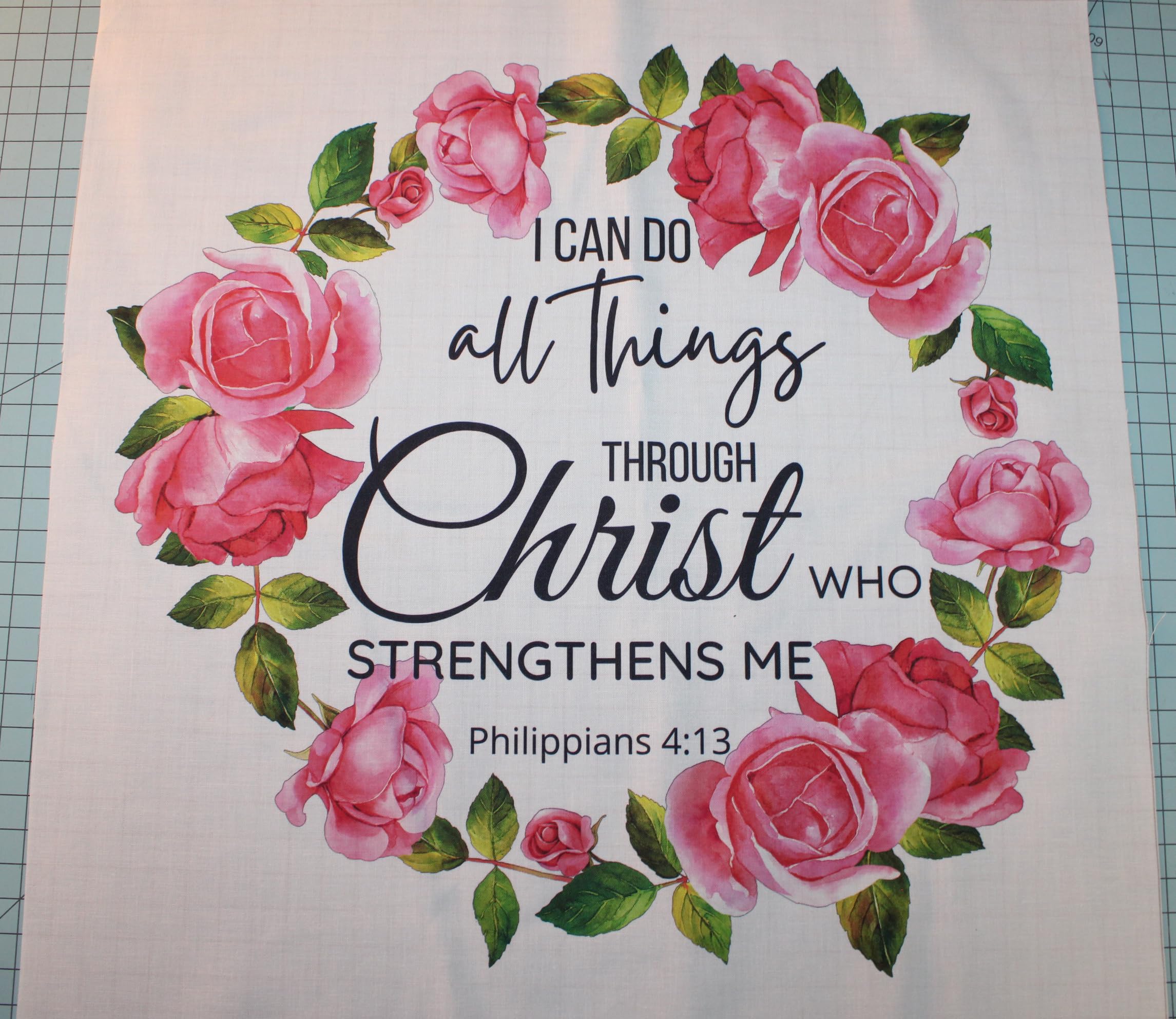 Fabric Panel 16"x16" Bible Verse 100% Cotton Quilting Panel Square Philippians 4:13 AM340