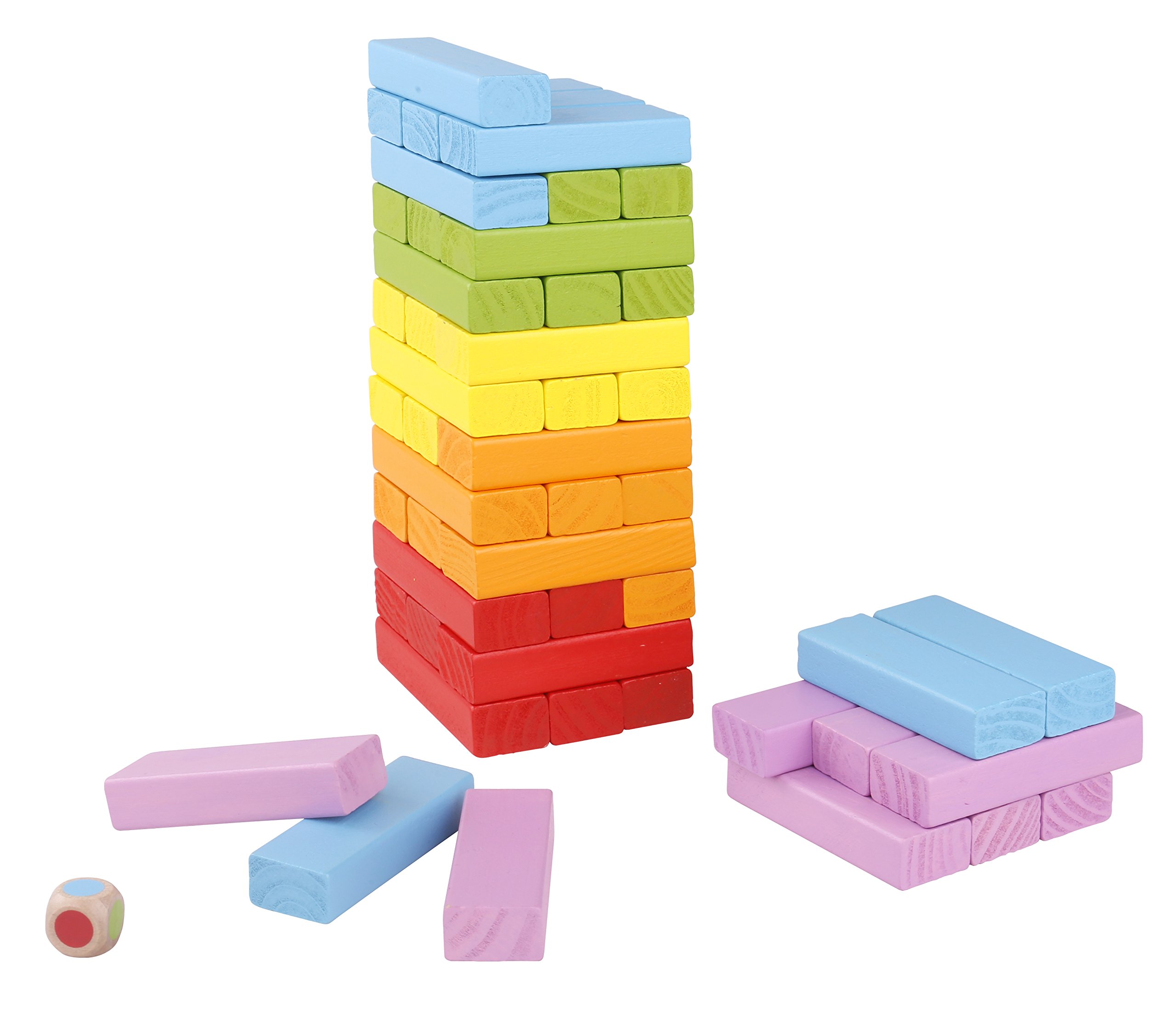 Pidoko Kids Wooden Stacking Building Blocks (49 Pcs) - Colorful Tumbling Blocks Board Games for Family Game Night - Montessori Toys Gifts, includes Storage Bag