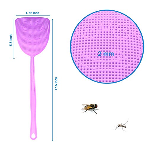 Fly Swatter, 5 Pack Manual Pest Control Colorful Plastic with 17.5'' Durable Long Handle House Wife Helper (5X)