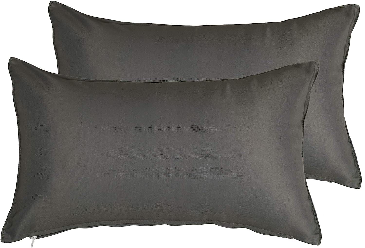 Western Home Outdoor Pillow Covers 12x20 Waterproof, Patio Throw Pillow Covers Cushions for Couch Garden Tent Park - Pack of 2 Pillow Covers,Dark Gray