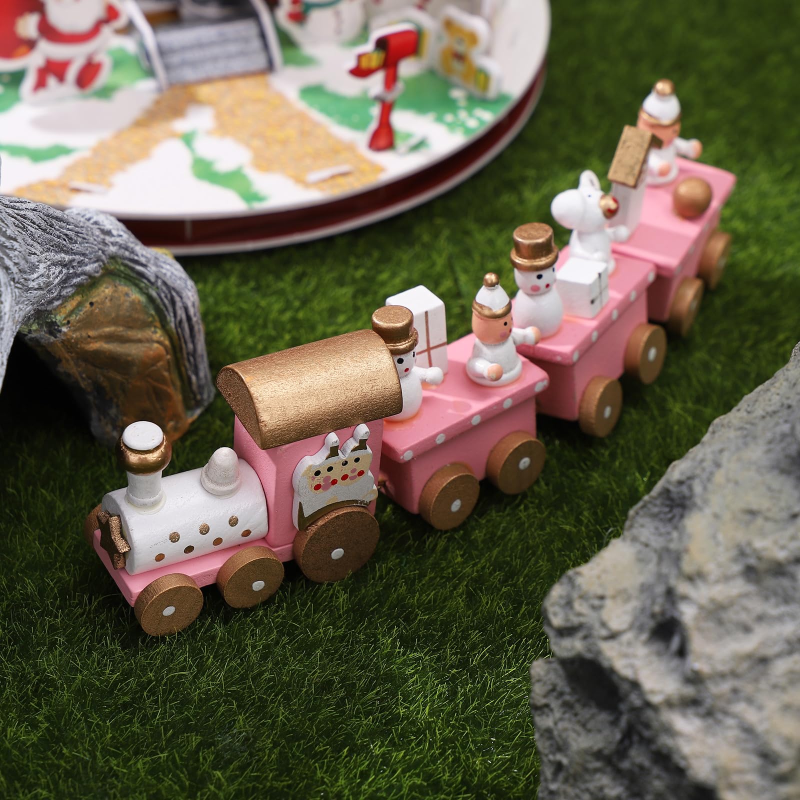 Wooden Train Small Train Christmas Toy Train Mini Train Christmas Train Four Section Train Xmas Train Toy Train for Kids Train Toy Kids Playing Train Desktop Train 4 Section Train