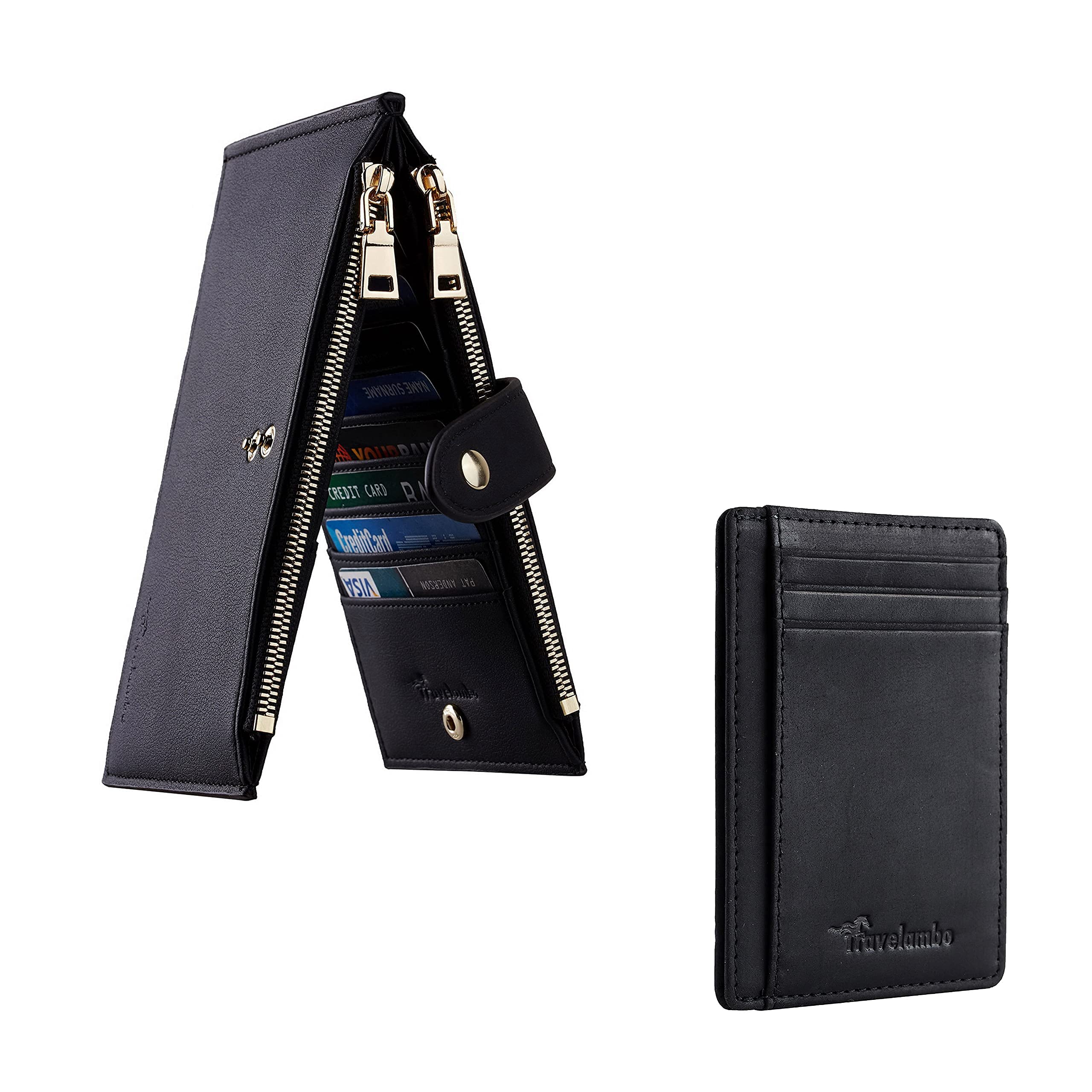 Travelambo Womens Multi Card Case Wallet & Front Pocket Minimalist Leather Slim Wallet
