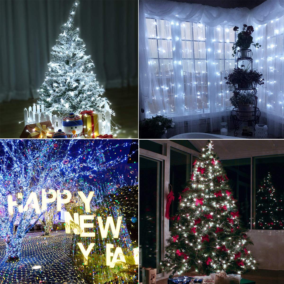 Christmas String Lights - 120 LEDs 49ft/15m End-to-End 8 Modes Plug in - Indoor/Outdoor Waterproof Decorative Fairy Twinkle Xmas Lights for Home/New Year/Tree/Thanksgiving Day/Wedding - Cool White