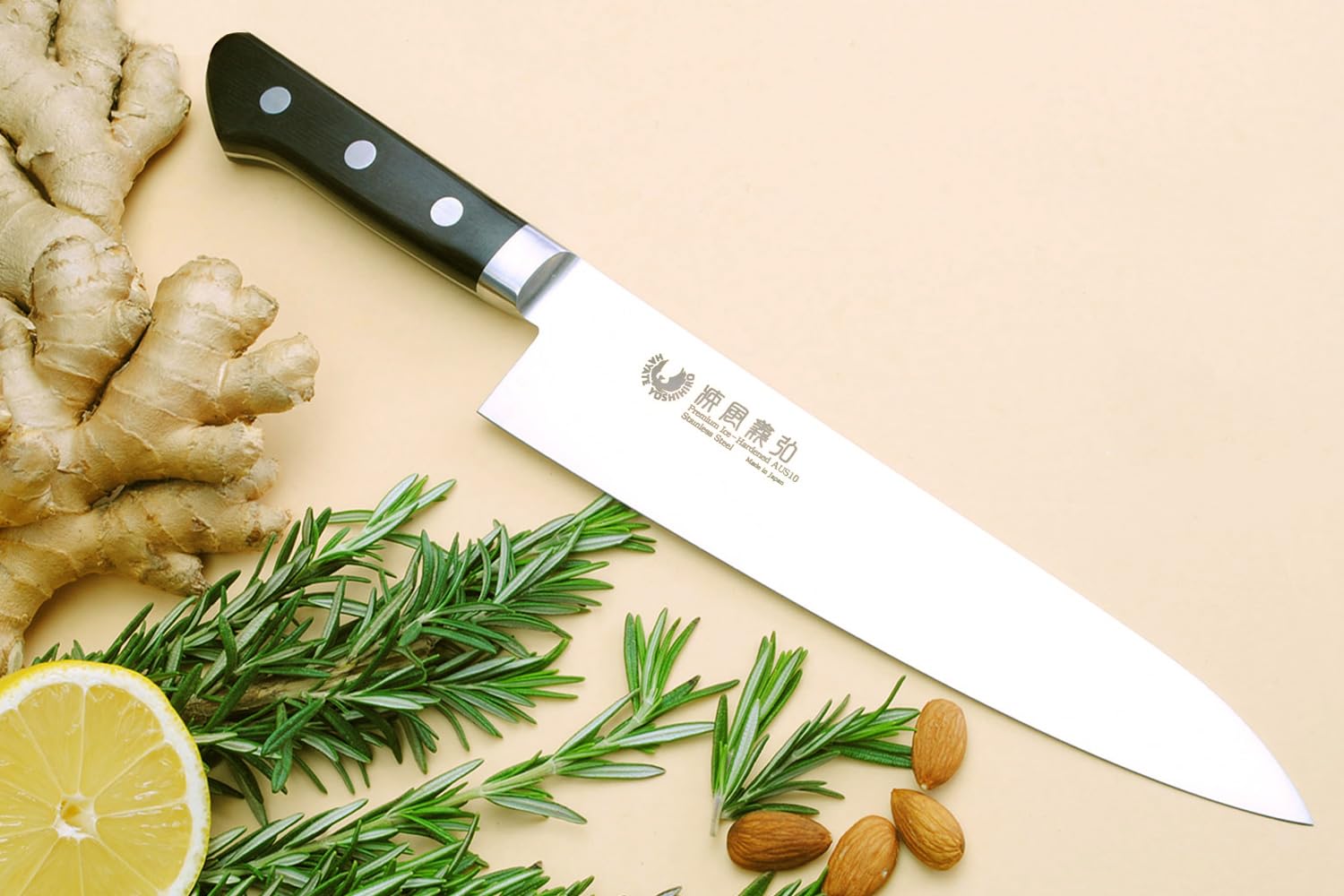 Yoshihiro INOX AUS10 Stain-Resistant Steel Ice Hardened Gyuto Chefs Knife (8.25'' (210mm))