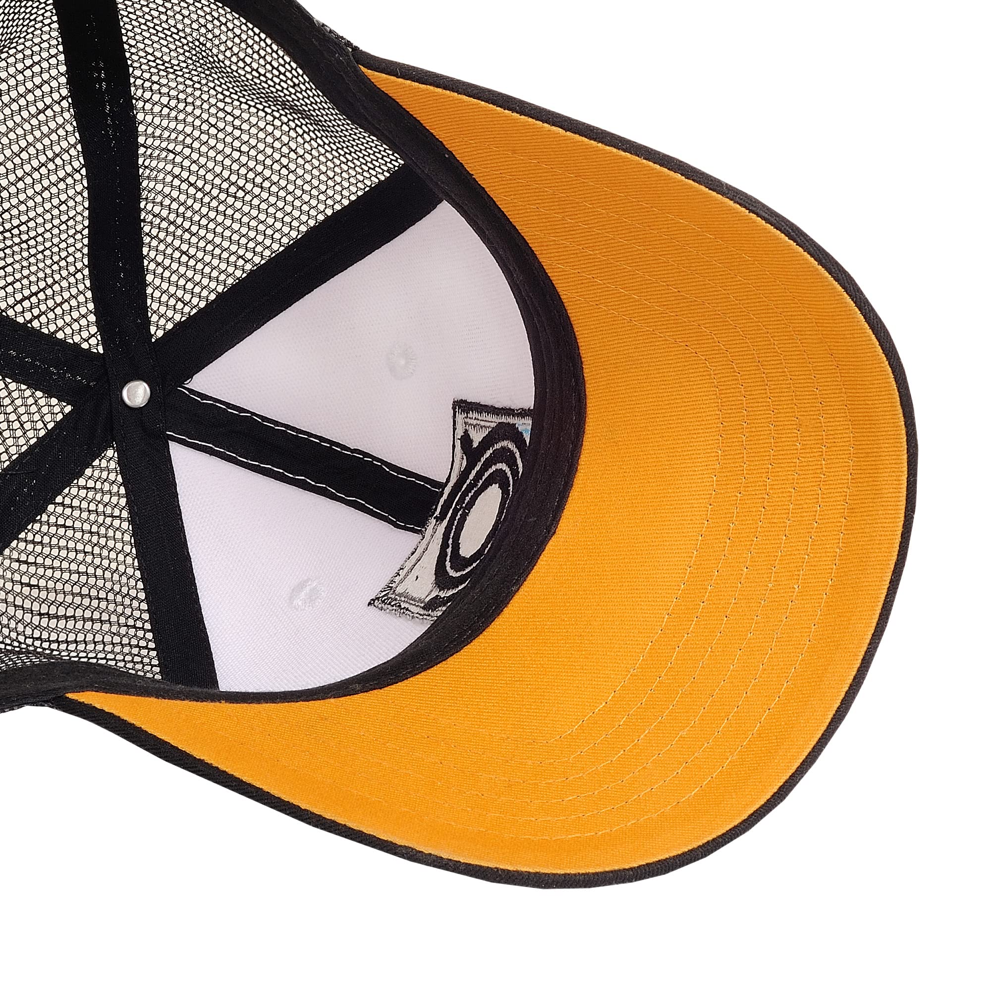 CITY OWNER Black Trucker Hat - Structured Trucker Cap with Black Mesh and Orange & Azure Logo - Adjustable Mesh Caps for Men and Women - Breathable Cotton for All-Day Comfort