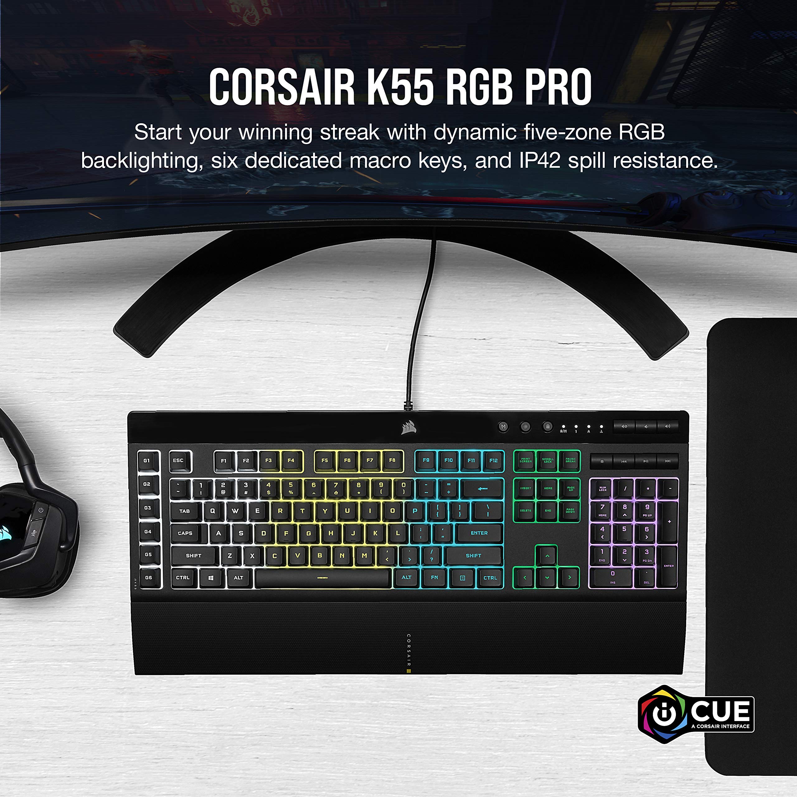 Corsair K55 RGB Pro Wired Dome Membrane Gaming Keyboard with Elgato Stream Deck Software Integration (Renewed)