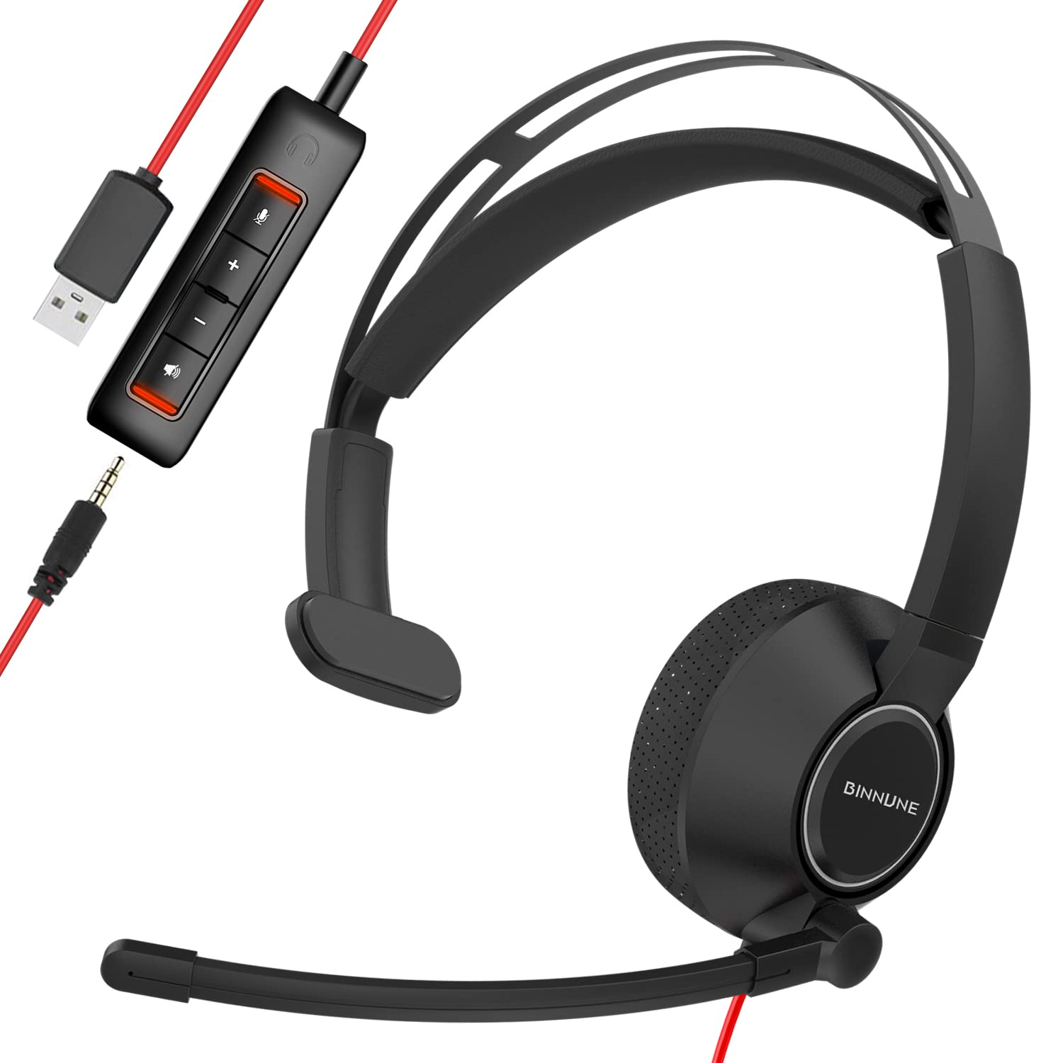 BINNUNE USB Headset with Microphone for Laptop PC Computer Wired Work Headphones with Noise Cancelling Mic for Zoom Office Conference Call Center Dictation