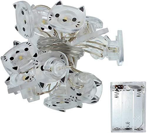 MUMENG String Lights Warm White 20 LEDs Lovely Cat Decoration Lighting Battery Power Fairy Light Easy Installment for Indoor Outdoor Wedding Festoon Party