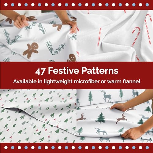 Flannel Christmas Sheets - 100% Cotton Flannel Sheets - Queen Size Sheet Set - Extra Soft & Cozy - Thick Warm Heavyweight Winter Sheets - Gingerbread Deep Pocket Holiday Sheets for Women, Men & Kids