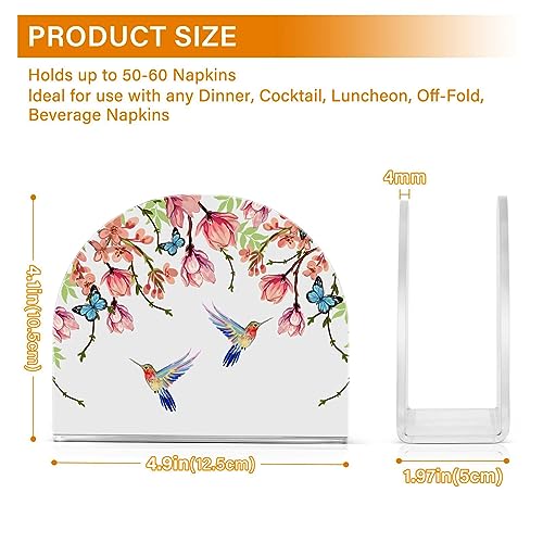 Napkin Holder, Clear Acrylic Paper Napkin Holders Tropical Flowers Butterfly Hummingbird Tissue Box Dispenser Stand Tabletop Space Saver Upright Napkin Towel Holders for Kitchen Restaurant Home Decor