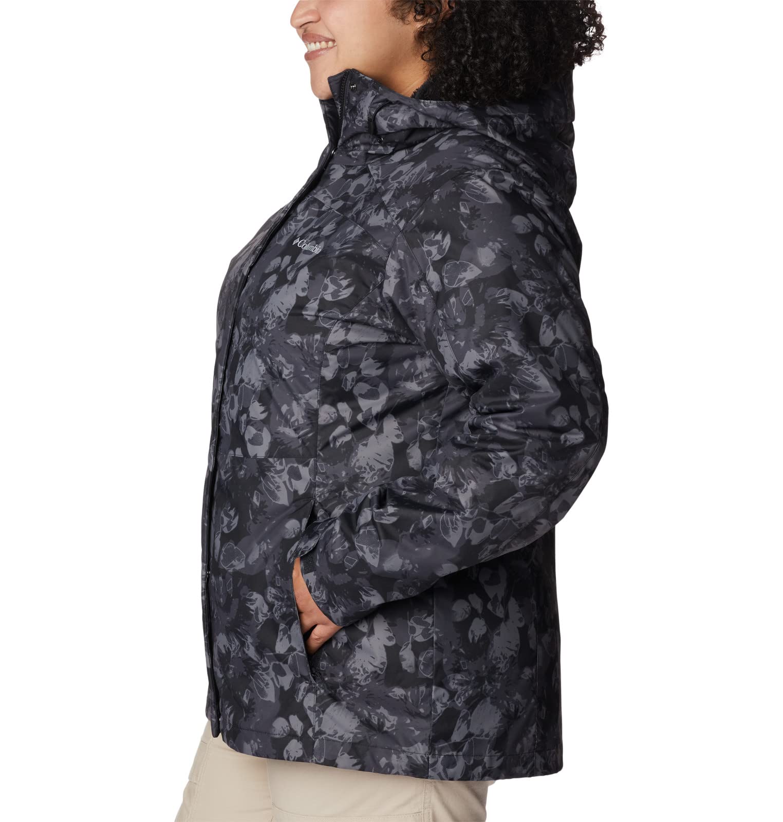 Columbia Women's Tunnel Falls Interchange Jacket, Black Solarized Tonal Print, 3X Plus