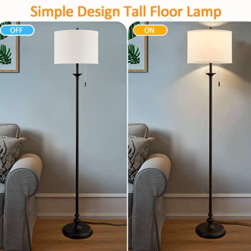 Luvkczc Modern Floor Lamp, 60" Standing Lamp for Living Room with Fabric Lamp Shade, Corner Tall Reading Lamp for Bedroom, Office, Dining Room, Farmhouse (Bulb Included) (Black)
