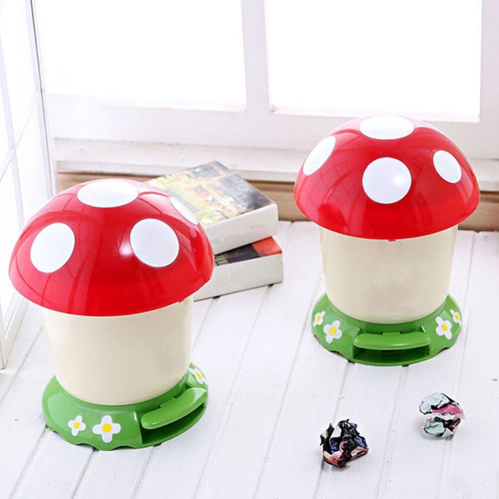Garneck Step On Plastic Trash Can, Mushroom Waste Basket Decorative Cute Garbage Container Kitchen Rubbish Bin Easy Clean Wastebasket for Home Kitchen Bedroom Office
