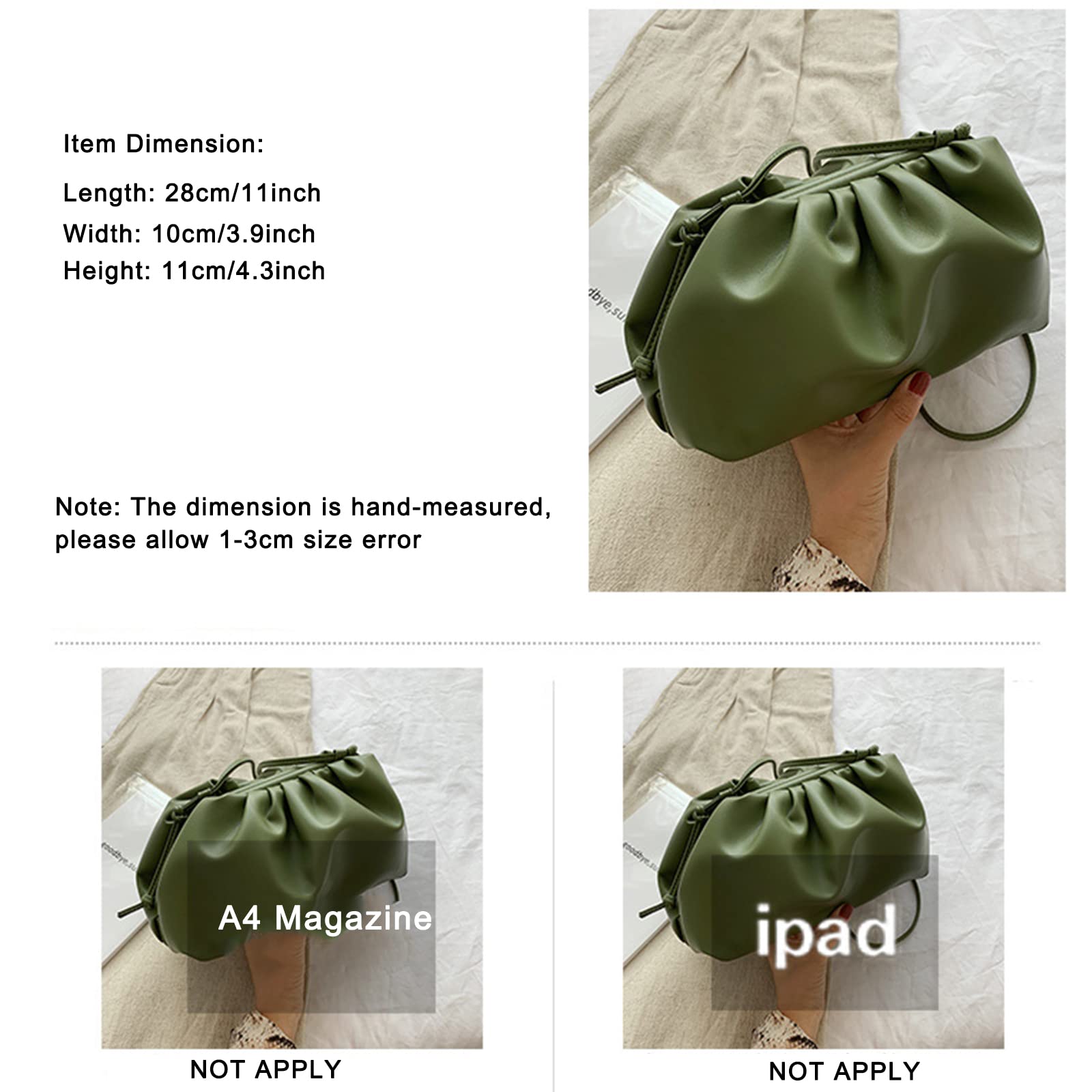 UULMBUJ Women Small Dumpling Pouch Handbag Cloud Purse Soft Clutch Shoulder Crossbody Bag, Black