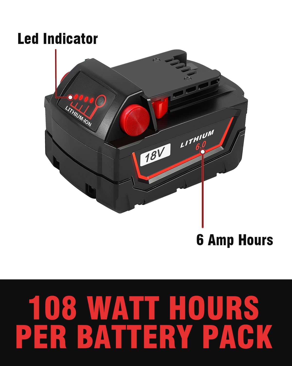 Bslite 4Packs Replacement for Milwaukee M18 Battery 6.0Ah 48-11-1862 Compaitble with Milwaukee 18V Battery Tools and Charger(Black)