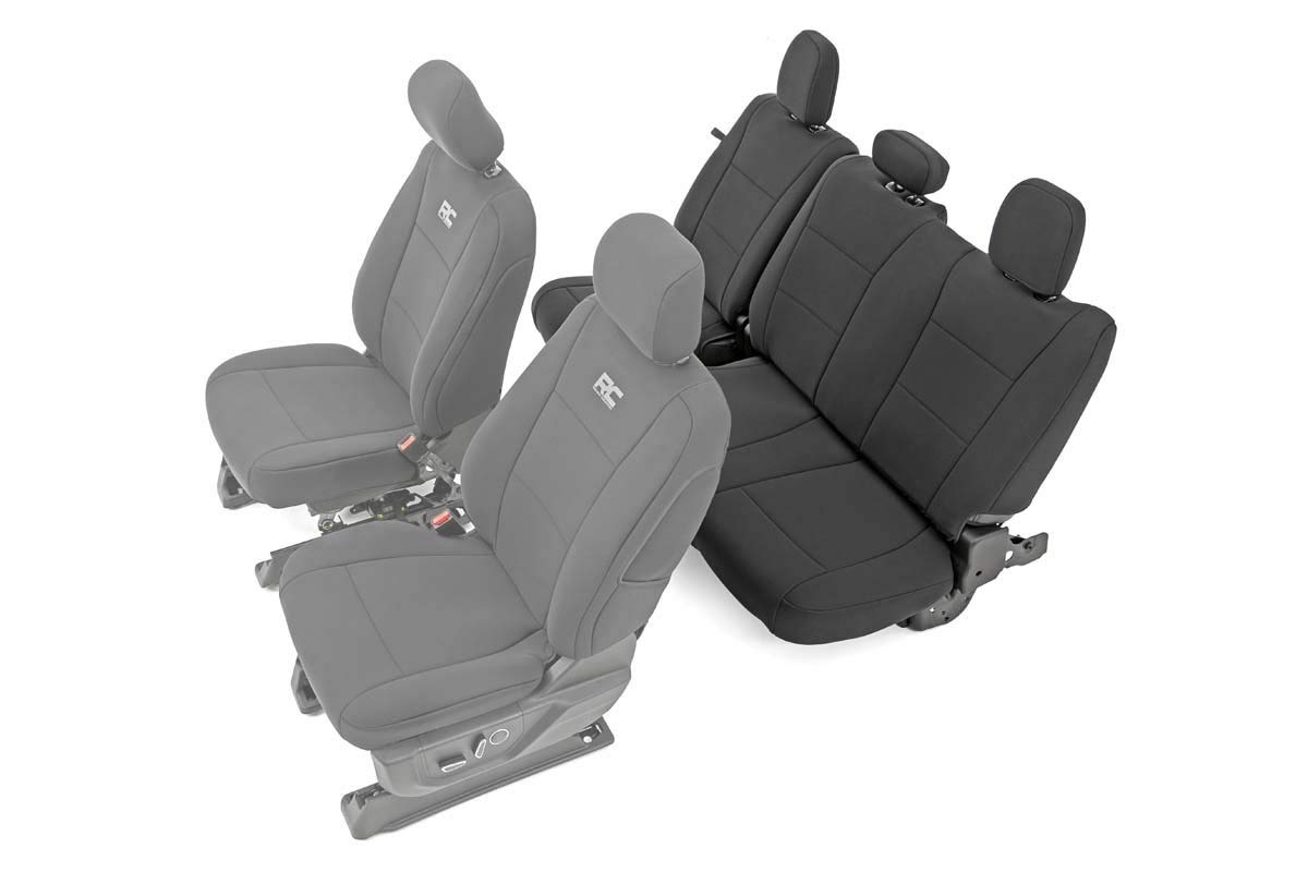 Rough Country Neoprene Rear Seat Covers for Ford F-150 (2015-2023)/Super Duty F-250/F-350 (2017-2023) - UV & Water Resistant, Foam Padded - Rear Set (No Fold-Down Armrest in Rear)