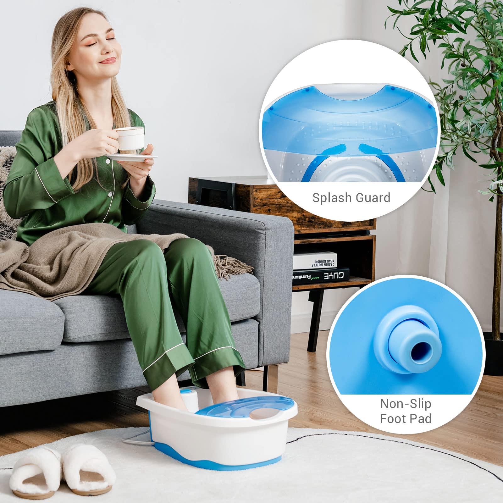 COSTWAY Foot Spa Bath Massage, with Bubble, Massage Nodes, Splash Guard, Toe-Touch Control, Foot Bath with Massage Arch, Portable at-Home Spa, Soothe Tired Feet (Blue)