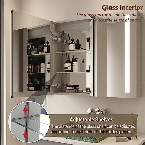 MIRPLUS 36 x 30 inch Medicine Cabinet with LED Vantiy Mirror, Recessed or Surface Mount Anti-Fog Large Storage Double Door Lighted Aluminum Bathroom Cabinet with Touch Switch (Half Light)