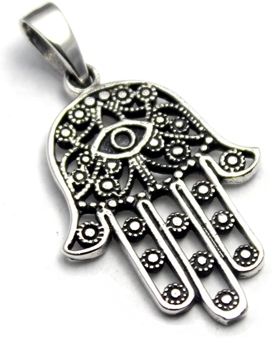 COSUMOSU 925 sterling silver Hamsa Hand of Fatima Evil eye Good Luck Amulet Pendant (Hand B)