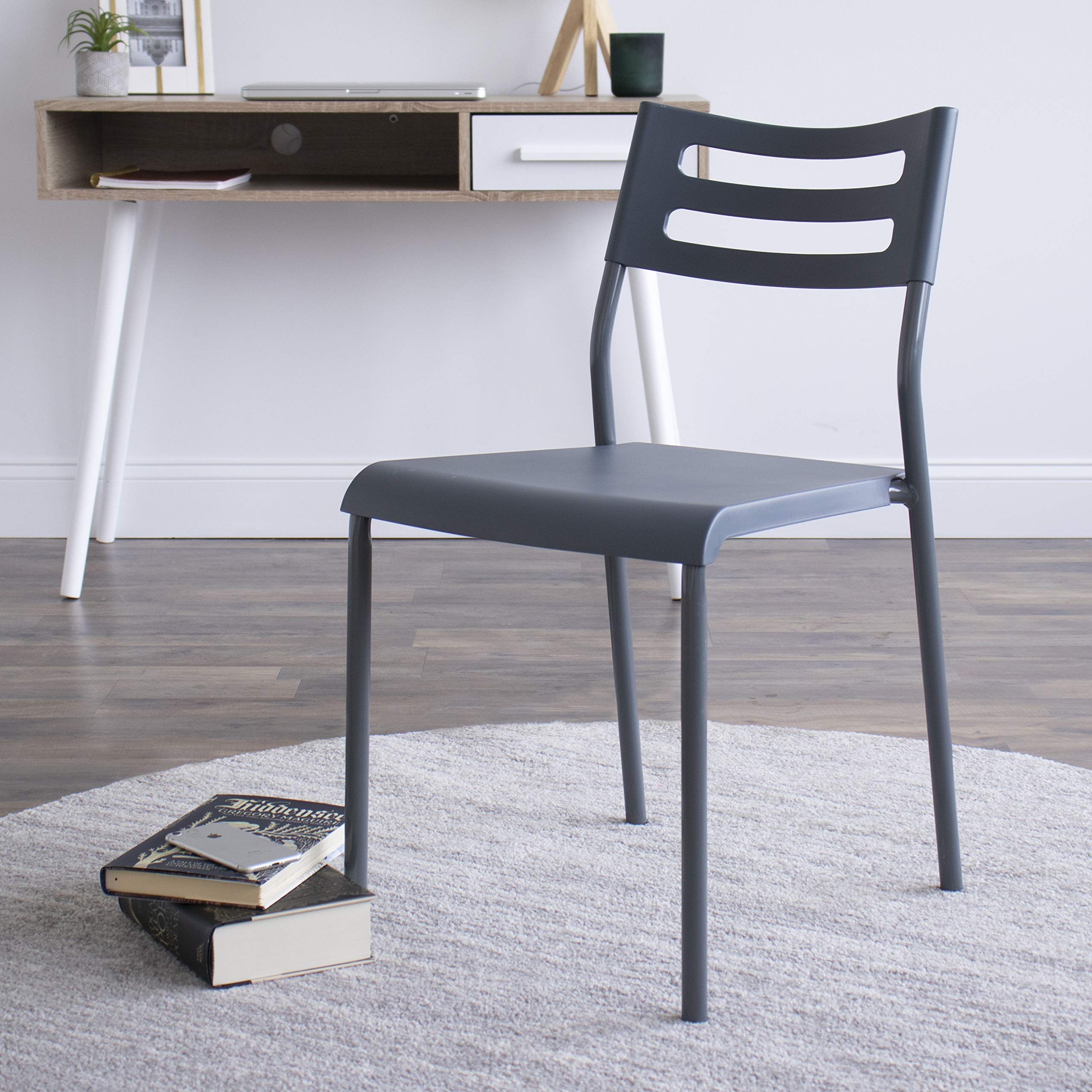 Humble Crew Desk Chair no Wheels, Grey, 16"W x 19"D x 30"H, 200 lbs Max - Lightweight Plastic Chair for Small Spaces - Premium Stackable Minimalist Chair for Office, Dorm, Bedroom, Dining, and More