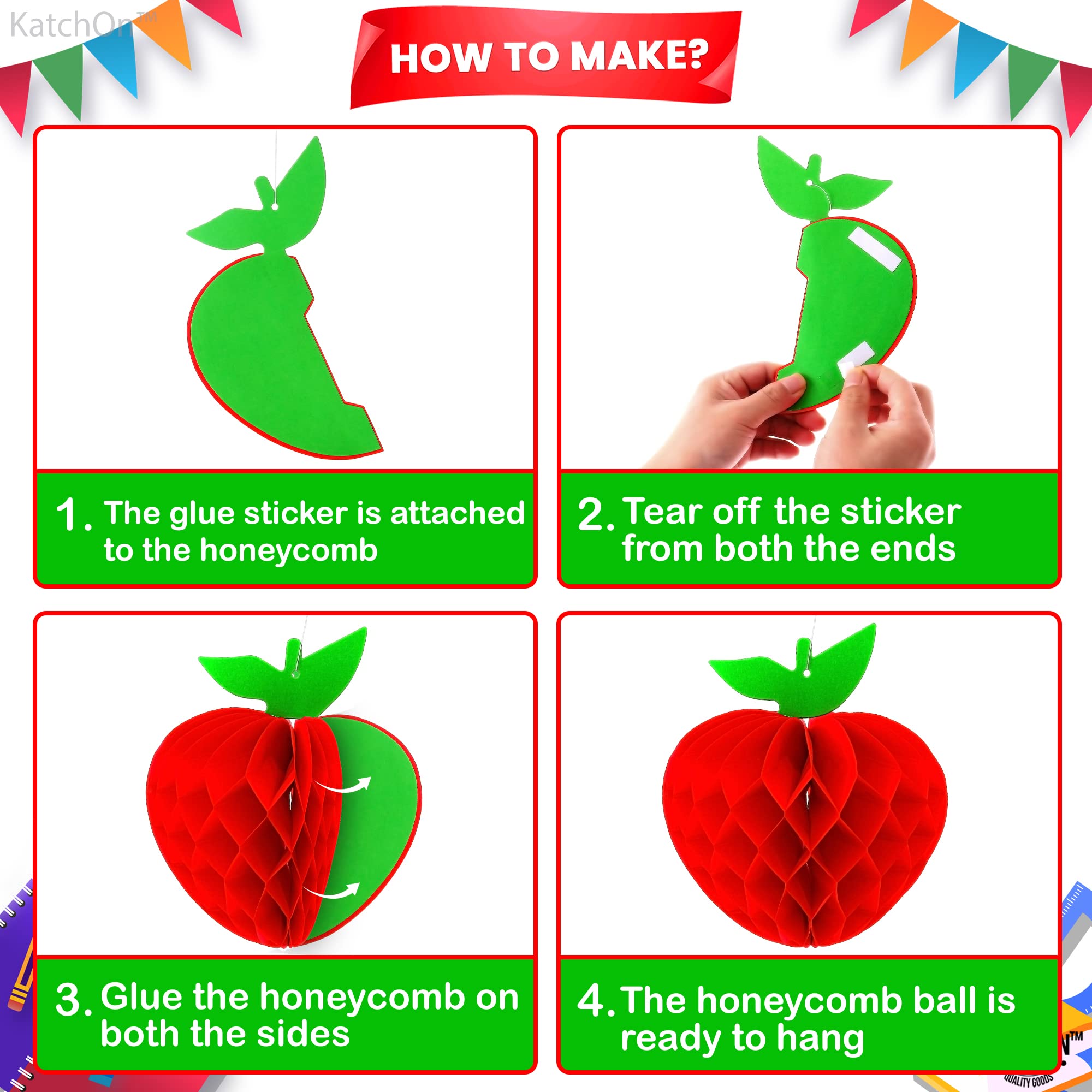KatchOn, Red Apples Honeycomb Centerpiece Decorations - Large, Pack of 6 | Back to School Decorations for Classroom | Apples Hanging Decoration | Apples Honeycomb Garland, Apples Decorations for Party