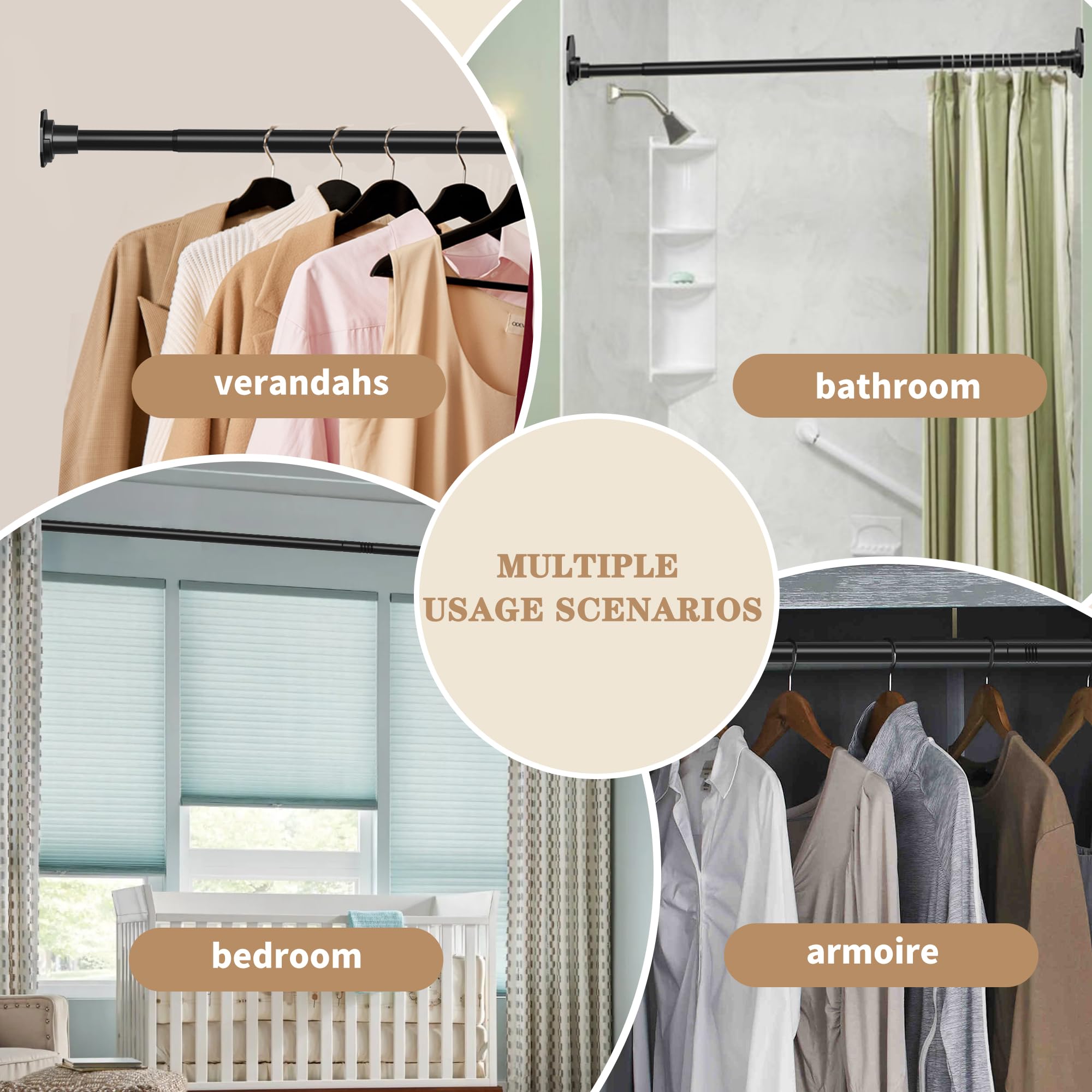 Closet Rod 30-52 Inches,No Drilling Adjustable Closet Rods for Hanging Clothes,Space Saving Tension Spring Pole Closet Bar for Wardrobes(With Holder)