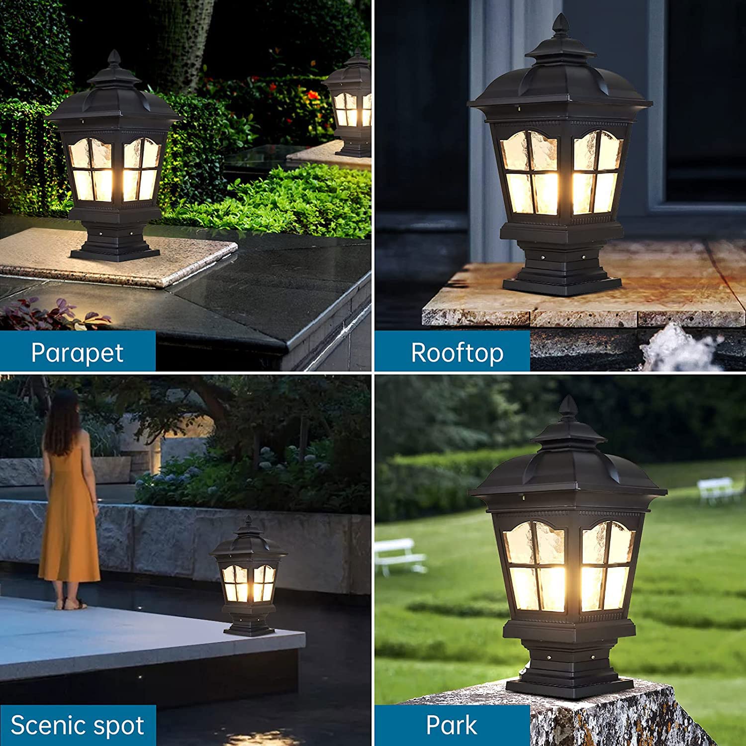 WENZIFI Outdoor Column Lights, Waterproof Post Lights Fixture Aluminium Glass Modern Pillar Lights Outdoor Decorations for Patio Villa Garden Fence Column Post Lights E26
