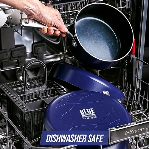 Blue Diamond Cookware Diamond Infused Ceramic Nonstick, 4 Piece Cookware Pots and Pans Set, PFAS Free, Dishwasher Safe, Oven Safe, Blue