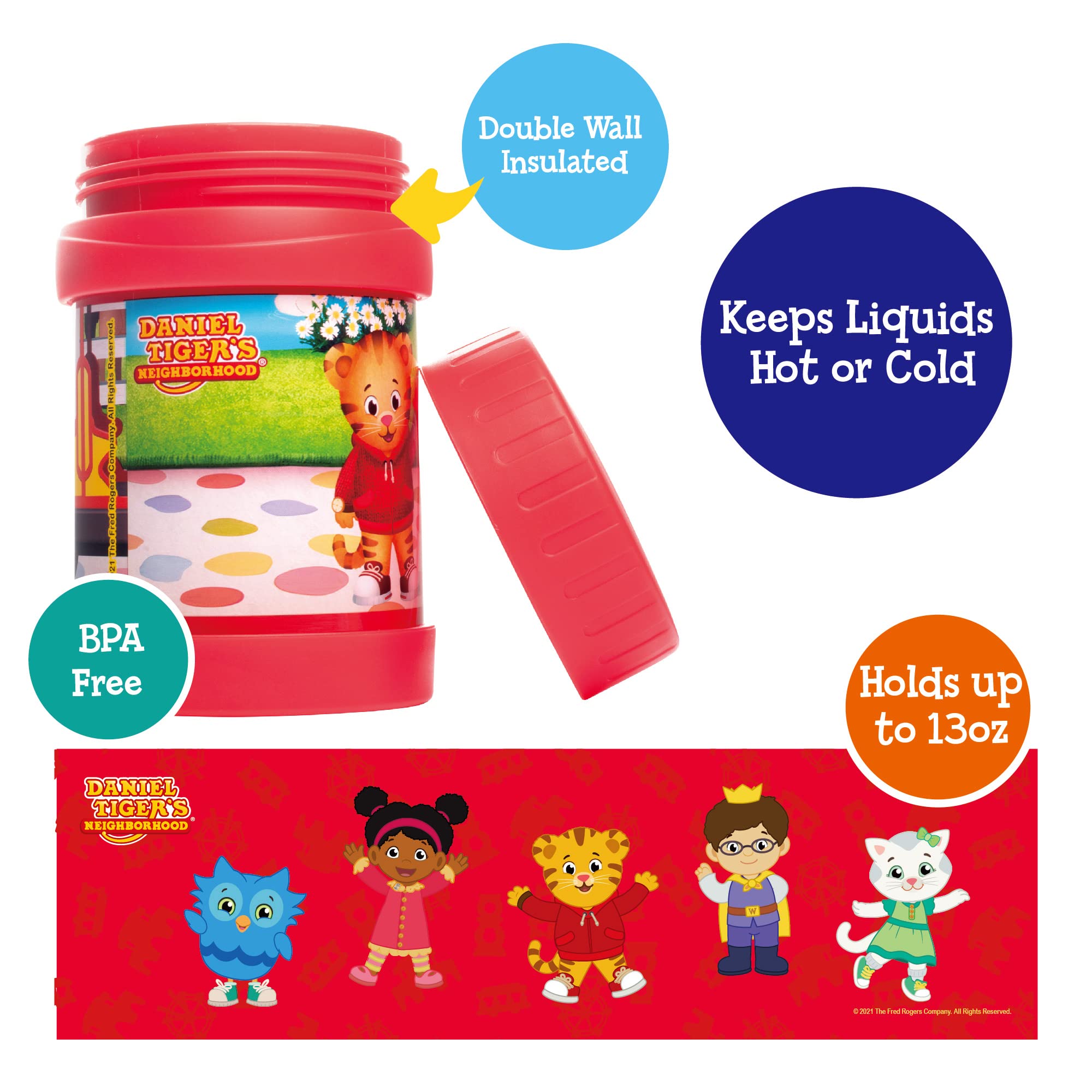 Daniel Tiger Stainless Steel 13oz Insulated Lunch Jar for Kids, Large Leak-Proof Storage Container Keeps Food, Soups, Liquids Hot or Cold for Hours-Back To School Thermos Fits Inside Lunchboxes & Bags