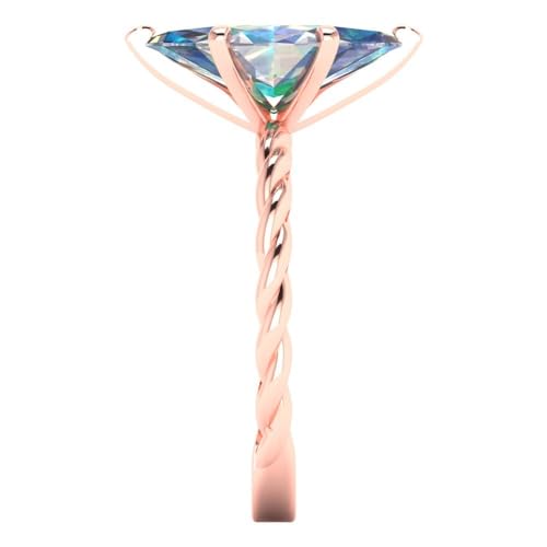 Clara Pucci 2ct Marquise Cut Solitaire Rope Twisted Knot Blue Moissanite Engagement Promise Anniversary Ring 18K Rose Gold Women 6.25