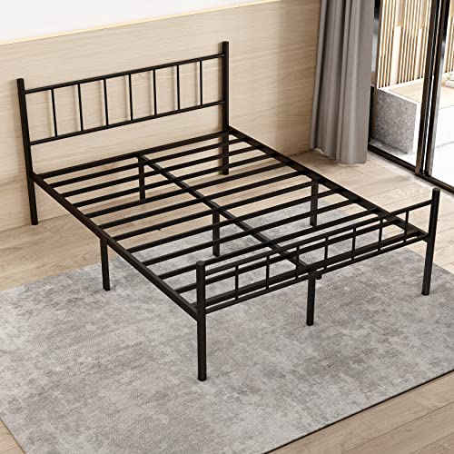 NEW JETO Full Size Platform Bed Frame-Heavy Duty Steel Slats Support King Bed Frame, Metal, Non-Slip Footbed Storage Space Under The Bed, Suitable for Bedroom, Dormitory, Hotel