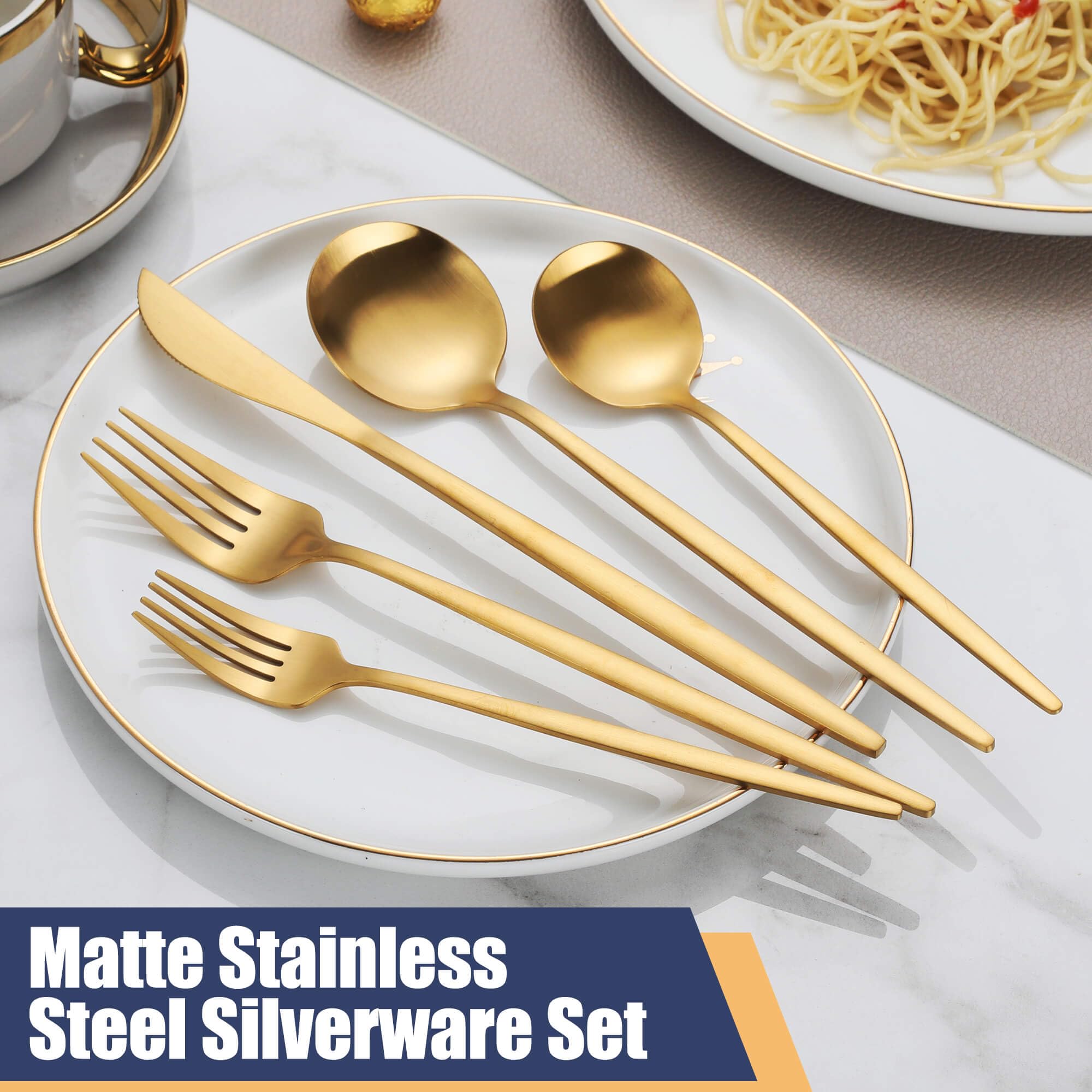 Joincook Matte Gold Silverware Set,30 Piece Stainless Steel Modern Flatware Set,Brushed Cutlery Set Service for 6,Satin Finish Utensils Set,Home Kitchen and Restaurant,Dishwasher Safe