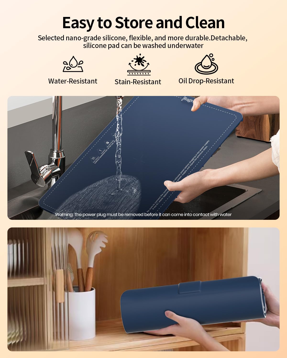 Electric Warming Tray, Food Warming Mat with Adjustable Temperature, Full Surface Heating,Rollable & Portable, Auto Shut-Off -Versatile Food Warmer (Creamy White)