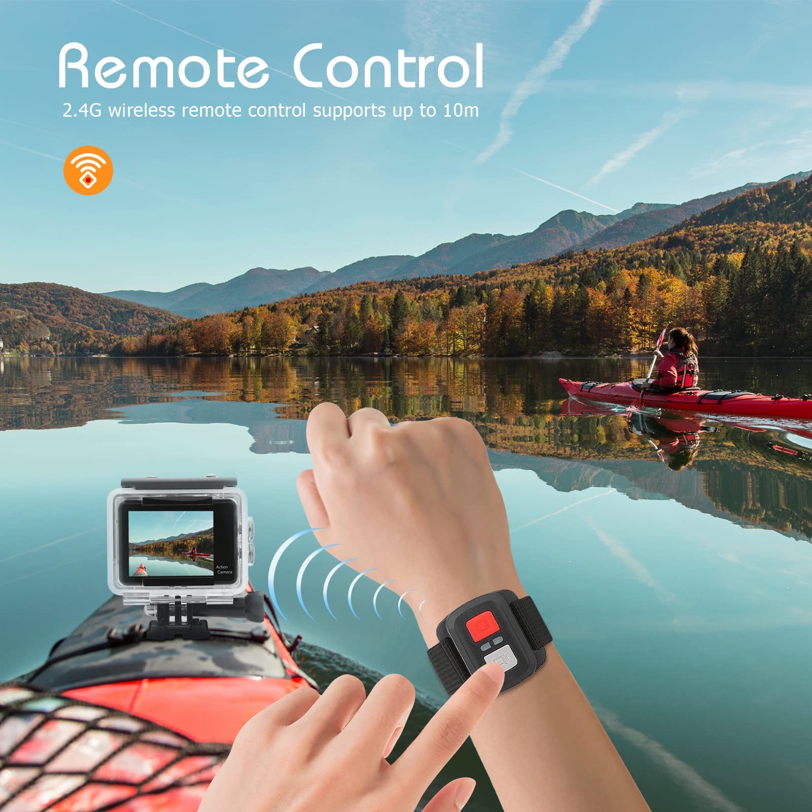 BIOCHE 4K60FPS WiFi Dual Screen Action Camera 20MP with Touch Screen,EIS,170 Angle Wide,30m Waterproof with 4X Zoom,Remote Control Sports Camera with 2 Batteris and Accessories Kit