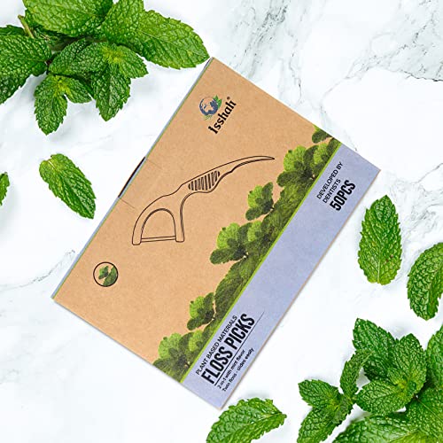 Natural Dental Floss Picks (100 Count) - Vegan, Eco Friendly, Sustainable Dental Flossers - Twin Floss (Mint)