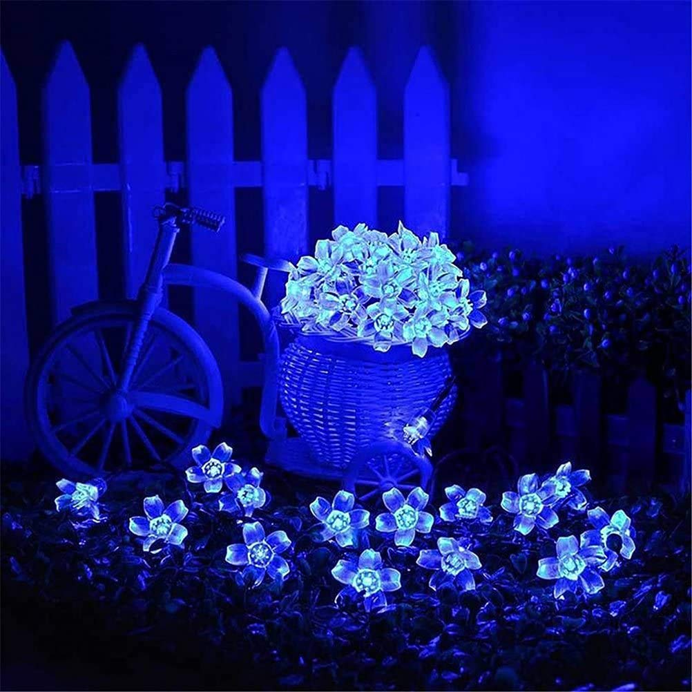 Blue Flower Fairy Lights, 33ft 100 LED Plug in Christmas Tree Light Home Decor, Wedding Party Decorative Artificial Flower Strings for Garden Patio Fence Yard Spring Outdoor DIY Decoration (Blue)