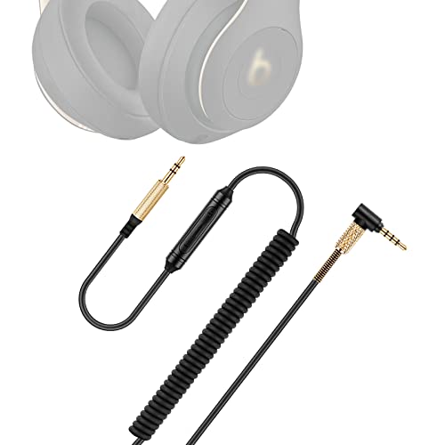 Studio3 Coiled Audio Cable Replacement for Beats Studio3 / Solo3 Wireless Headsets, 3.5mm in-line Mic/Volume Control Headphone Cord Works on PS5 Xbox One, 8ft