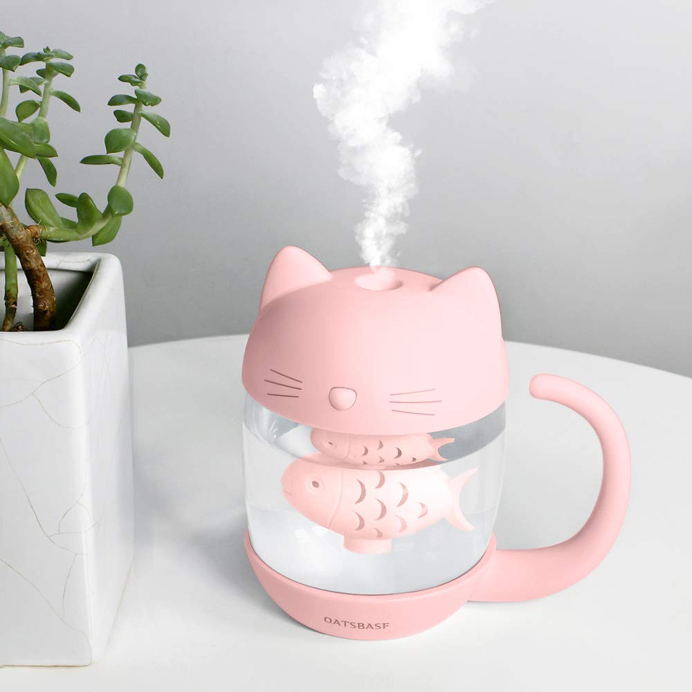 bifine Mini Humidifier for Babies Bedroom, Car and Office, Portable USB Humidifier with Automatic Shut-of and Night（400ML 22dB）lovely Mini Humidifier pink