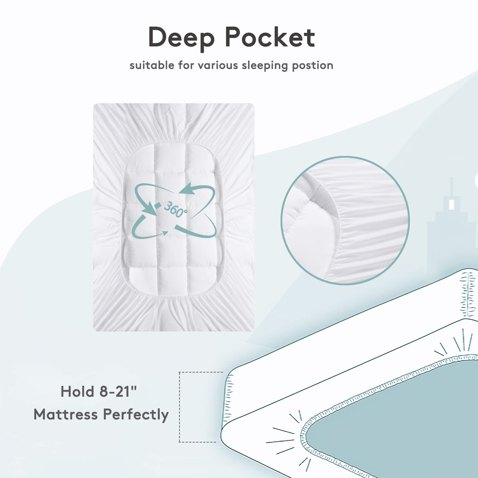 Queen Mattress Topper Extra Thick Stretches up 8-21" Deep Pocket - 2β Thick Double Border Overfilled Quilted Fitted Mattress Pad Breathable Pillowtop with Snow Down Alternative White