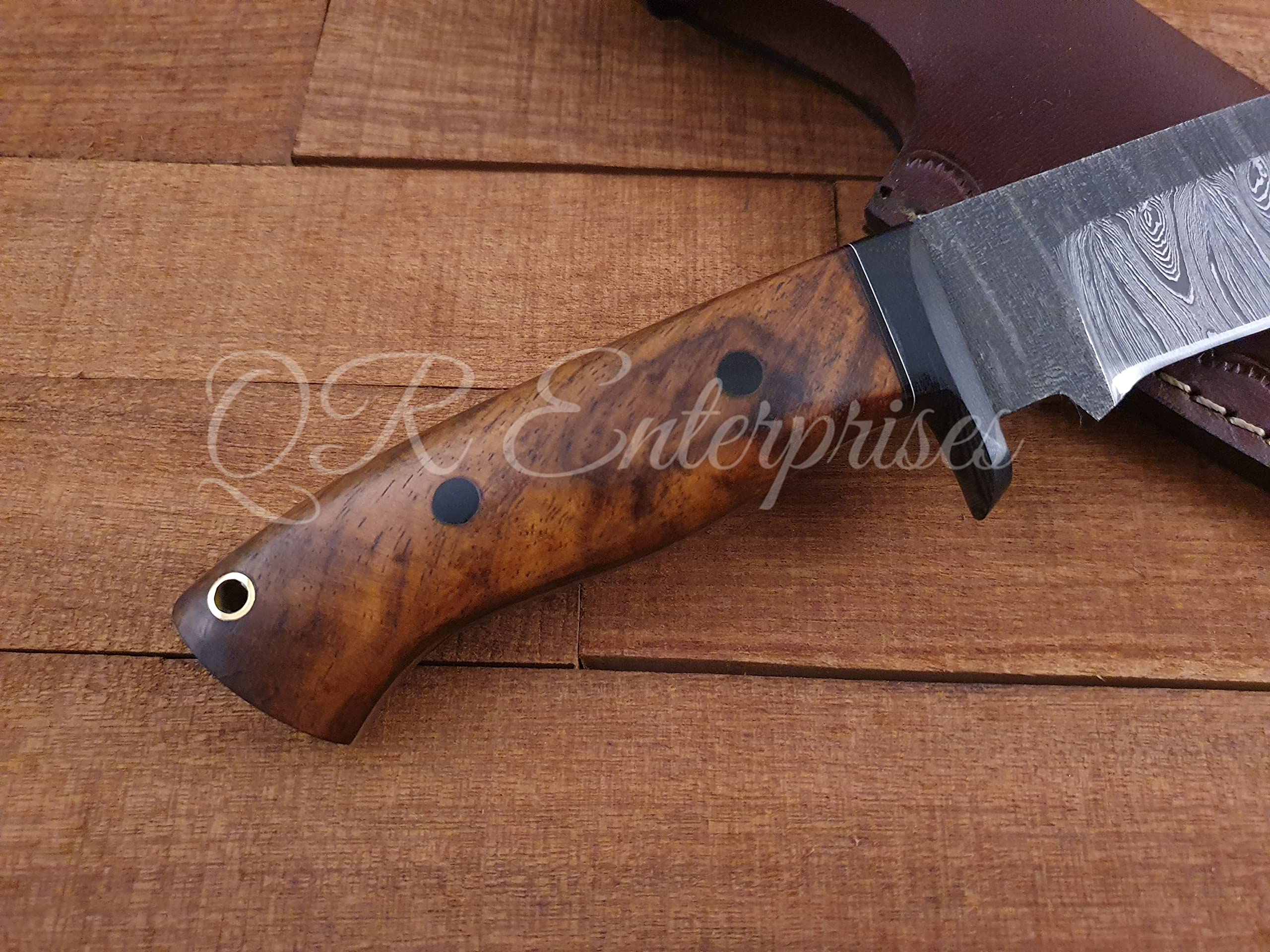 Classic Blades Damascus Steel Fixed Blade Hunting knife, Bushcraft, Bowie, Survival, Outdoor, Camping, Wooden Handle knife With leather Sheath.