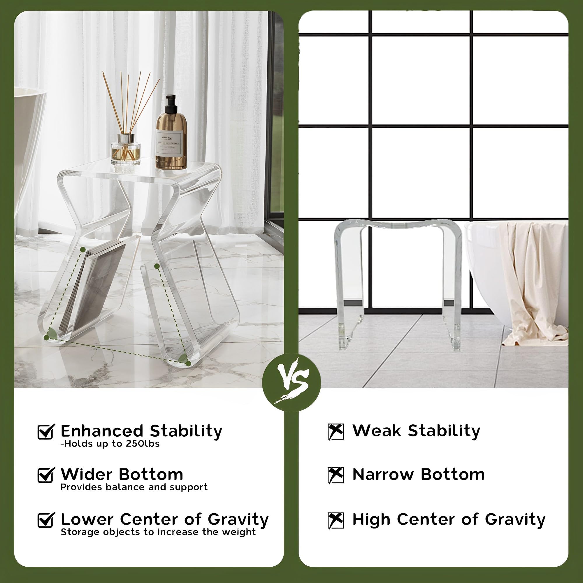 BTLWSI Acrylic Side Table, Acrylic Sofa Table Acrylic Nightstand with Storage Slots, Acrylic Clear End Table Stool for Living Room, Modern Clear Acrylic Coffee Table, 17" D x 12.2" W x 11.6" H
