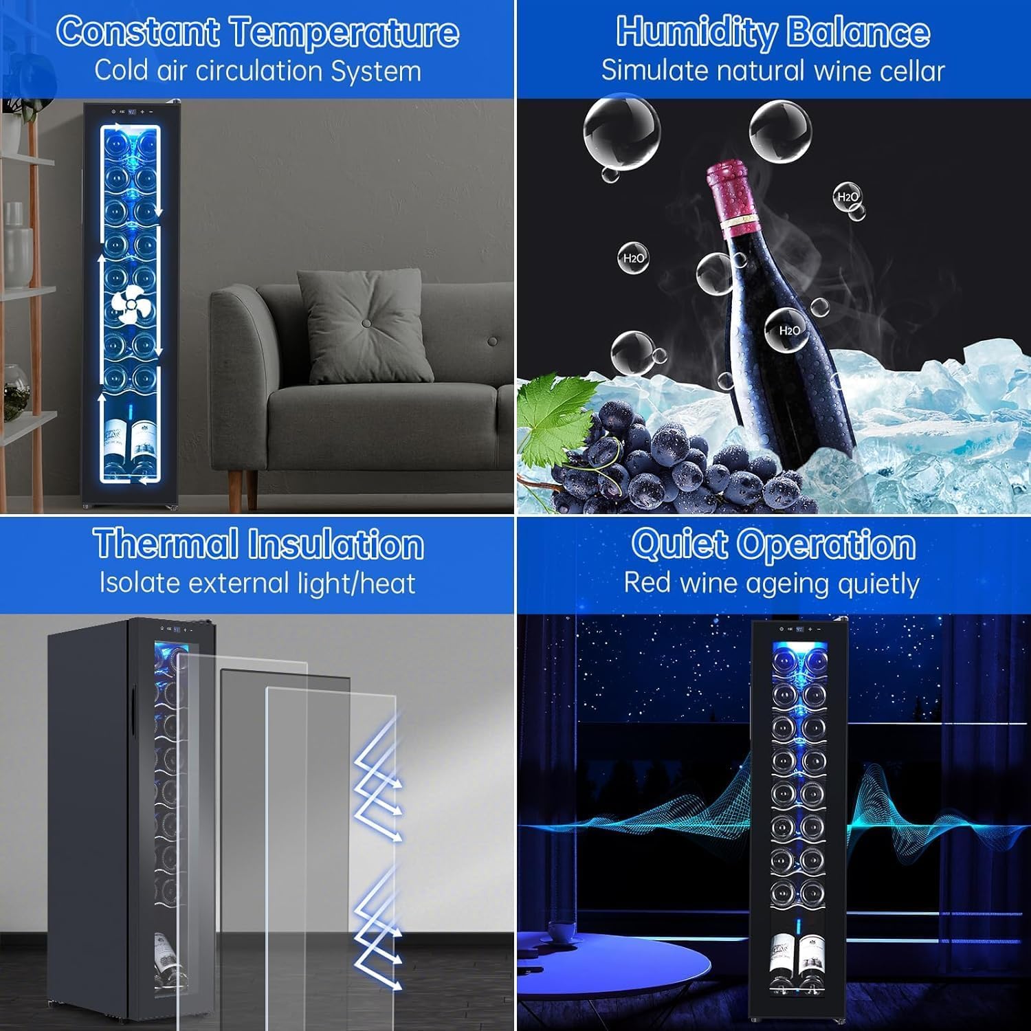 Garvee Wine Fridge 18 Bottles Compressor Wine Cooler, Freestanding Wine Cellar Digital Temperature Control Wine Cabinet Beverage Refrigerator for Red White Wine, Champagne, Beer, Drink (18 Bottles)