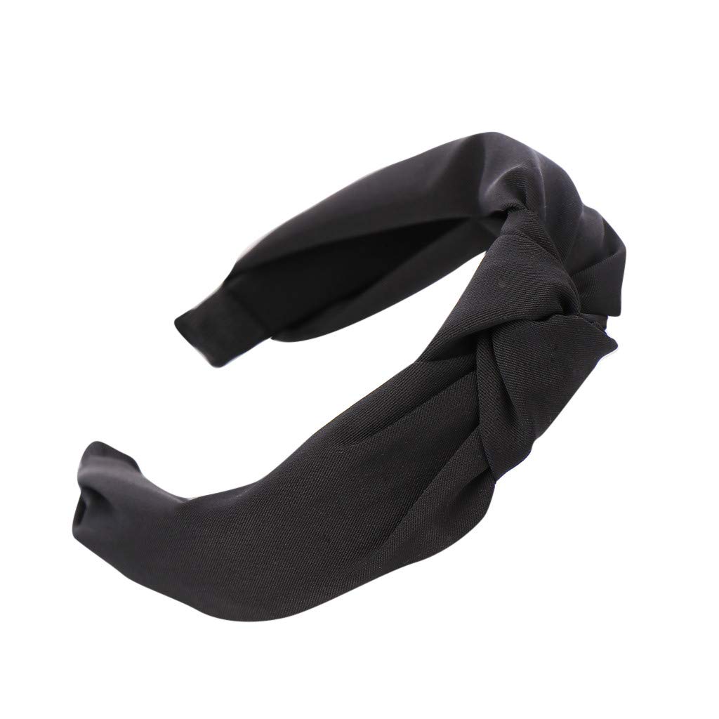 HYSGM Women Fashion Bow Knot Hairband Solid Color Wide Hair Head Hoop Casual Headband (Black)