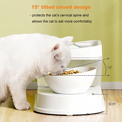 Marchul Cat Water Fountain and Food Bowl - 2L/67oz Pet Water Dispenser with Indicated Light, Smart Pump and 4 Replacement Filters for Cats and Small Dogs