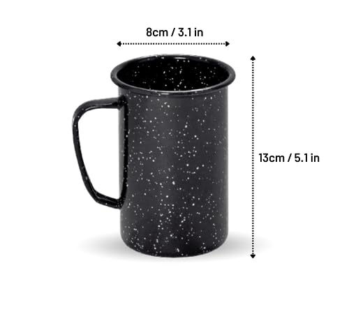 Cinsa 6 Piece Mug Set, 20 oz (Speckled Black), Enamelware mugs for Indoor & Outdoor. Coffee Mugs, Camping, Picnic, Fishing, Farmhouse Kitchen. Durable and Reusable. Suitable for Oven, direct on Fire.
