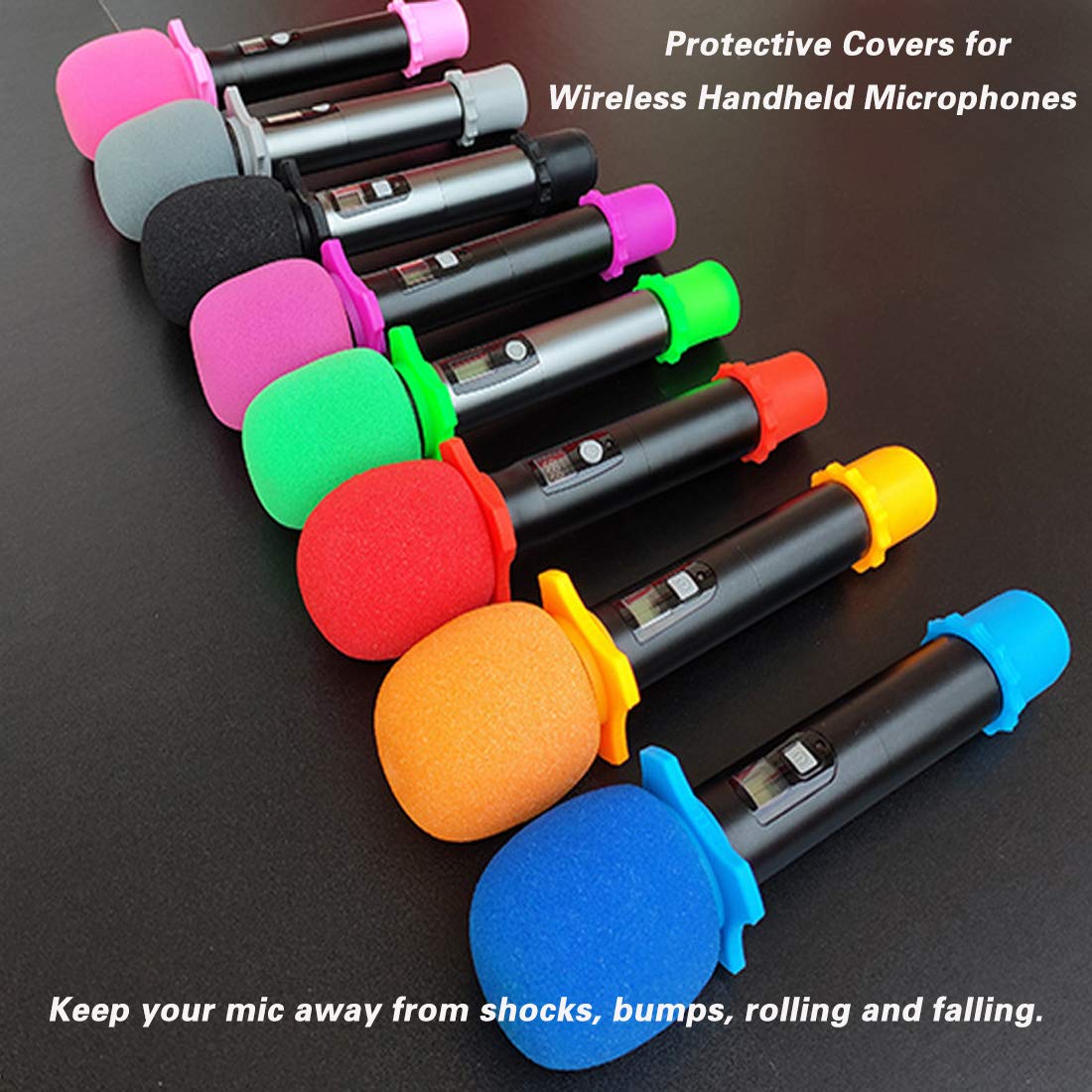 TuNan 9PCS Wireless Handheld Microphone Protection, Silicone Ring, Bottom Rod Sleeve Holder, Windscreen Foam Cover for KTV Device, Shakeproof & Anti-Rolling - Black, Red, Purple