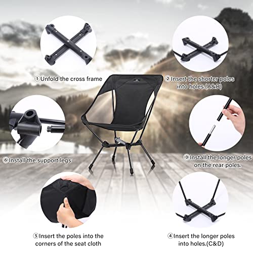 TOMSHOO Portable Camping Chairs Lightweight Folding Chair Outside, Compact Beach Chairs for Adults Adjustable Height Foldable Chair for Backpacking, Travel, Hiking, Fishing, Supports 350 Lbs